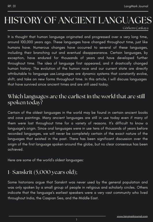 History of Ancient Languages by Görkem Çankaya – LangMark